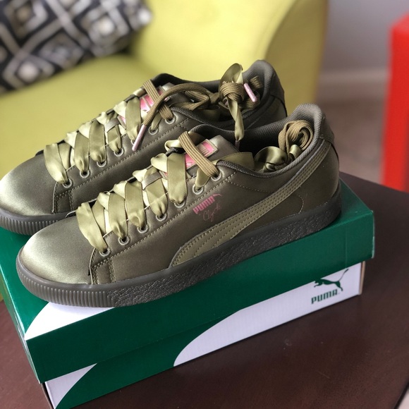 Puma | Shoes | Nib Puma Satin Olive Green Sneakers | Poshmark